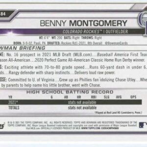 2021 Bowman Draft #BD-84 Benny Montgomery RC Rookie Colorado Rockies MLB Baseball Trading Card