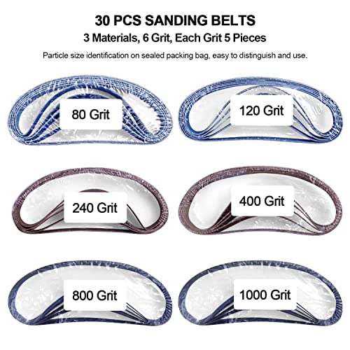 30 PCS 1/2" x 12" Knife Sharpener Replacement Sanding Belts Kit, 5 Each of 80/120/240/400/800/1000 Grits, Flat Seam Sanding Belt Set for Ken Onion Edition Sharpening Knives, Metal Polishing&Derusting