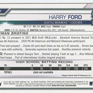 2021 Bowman Draft #BD-1 Harry Ford RC Rookie Seattle Mariners MLB Baseball Trading Card