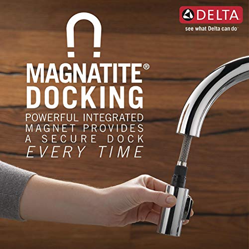 Delta Faucet Monrovia Bar Faucet Brushed Nickel, Bar Sink Faucet Single Hole, Wet Bar Faucets with Pull Down Sprayer, Prep Sink Faucet, Faucet for Bar Sink, Lumicoat Arctic Stainless 9991-AR-PR-DST