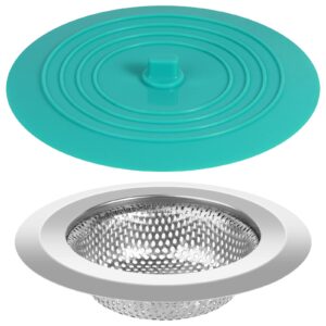 kitchen sink strainer sink stopper - tifanso 2 pcs sink strainer stopper kit, universal silicone drain cover, 4.5 inch stainless steel sink drain strainer, food catcher for kitchen sink