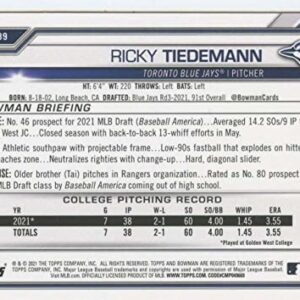 2021 Bowman Draft #BD-89 Ricky Tiedemann RC Rookie Toronto Blue Jays MLB Baseball Trading Card