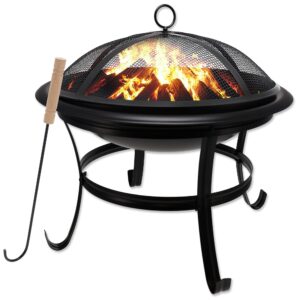 gas one 22 in outdoor– wood burning fire pit with mesh lid and fire picker – durable alloy steel fire pits for outside – small fire pit for backyard, porch, deck, camping, bbq