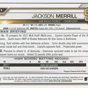 2021 Bowman Draft #BD-119 Jackson Merrill RC Rookie San Diego Padres MLB Baseball Trading Card