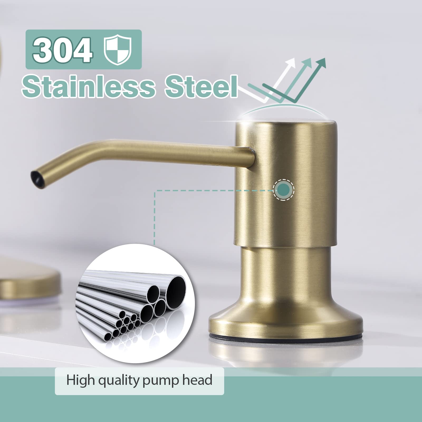 Brushed Gold Kitchen Faucet with Pull Down Sprayer, RV Brass Kitchen Faucet Stainless Steel Single Handle Spring Faucet with Deck Plate for Farmhouse Utility Sinks with Gold Soap Dispenser