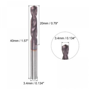 uxcell Carbide Twist Drill Bits 3.4mm, DIN K45 Tungsten Carbide AlTiSin Coated Jobber Drill Bits Straight Shank Drilling Cutter for Stainless Steel Alloy Steel