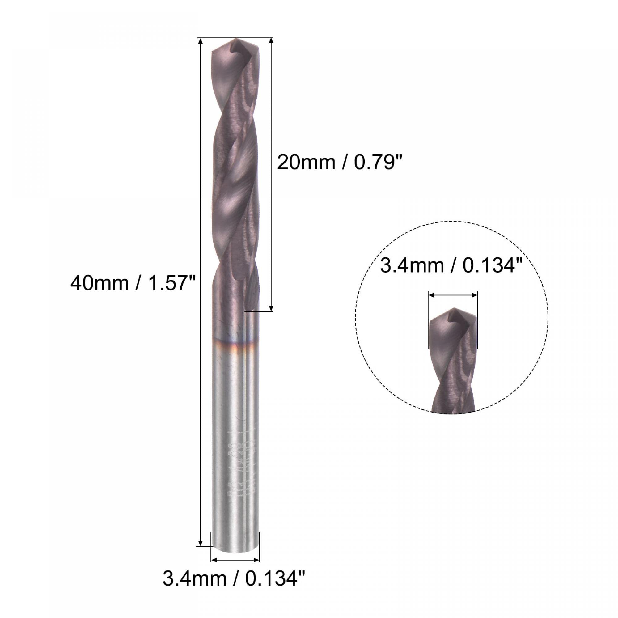 uxcell Carbide Twist Drill Bits 3.4mm, DIN K45 Tungsten Carbide AlTiSin Coated Jobber Drill Bits Straight Shank Drilling Cutter for Stainless Steel Alloy Steel