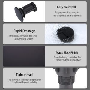 ARCORA Bathroom Sink Drain Matte Black Pop Up Drain with Overflow Vanity Vessel Sink Clicker Drain Stopper