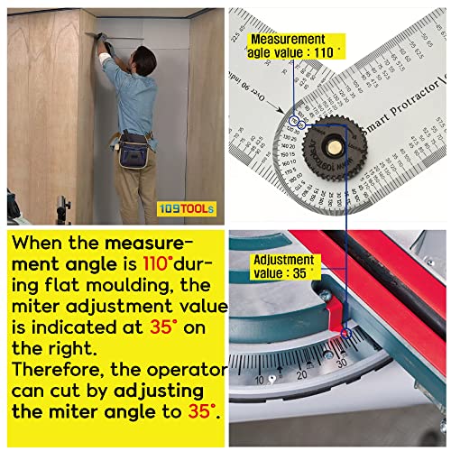 Miter Saw Protractor, Smart Protractor, Precisise Product, Heat-treated aluminum material, Crown Molding Tool, 360 Degree Rotational Construction Protractor for Carpenters