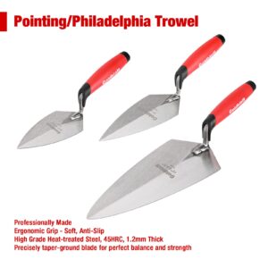 Goldblatt 6PC Masonry Hand Tool Set - 11" x 5-1/2" Philadelphia Brick Trowel, 2PC Pointing Trowel, 5" x 2" Margin Trowel, 1/2" Tuck Pointing Trowel, 5/8” x 1/2” Convex Brick Jointer