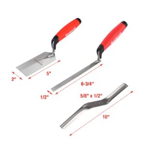 Goldblatt 6PC Masonry Hand Tool Set - 11" x 5-1/2" Philadelphia Brick Trowel, 2PC Pointing Trowel, 5" x 2" Margin Trowel, 1/2" Tuck Pointing Trowel, 5/8” x 1/2” Convex Brick Jointer