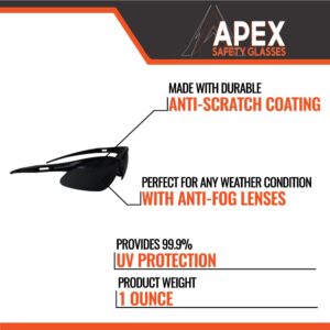 Malta Dynamics APEX Safety Glasses, ANSI/ISEA Z87.1, 12 Pair, Tinted