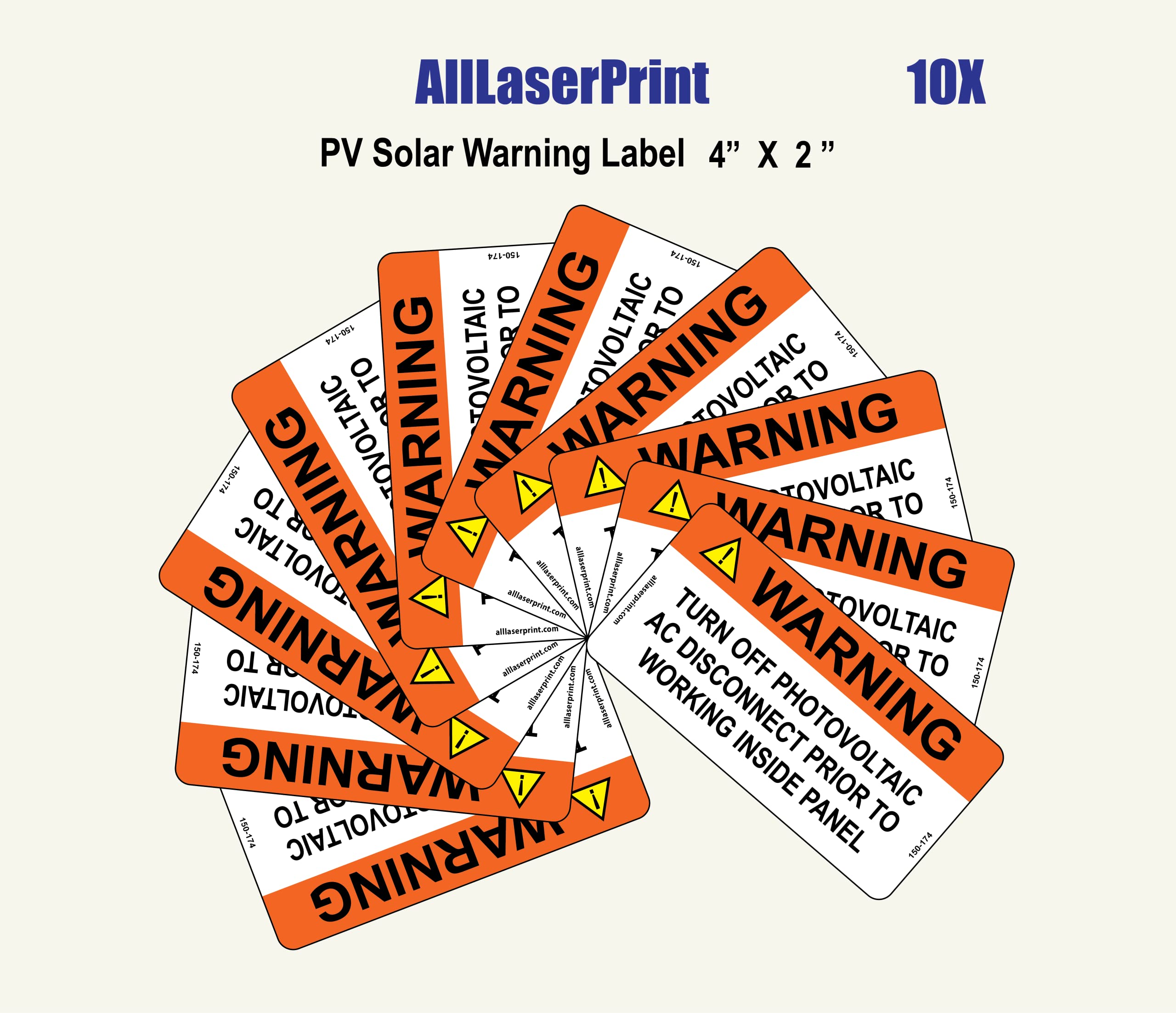 Photovoltaic Labels for PV Solar System_"Warning_Turn Off PHOTOVOLTAIC AC Disconnect Prior to Working Inside Panel" _4" x 2" _Pack of 10