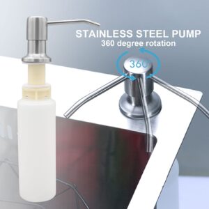 Soap Dispenser for Kitchen Sink, Brushed Nickel Built in Sink Soap Dispenser, Stainless Steel Kitchen Soap Pump Head with Bottle