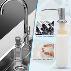 Soap Dispenser for Kitchen Sink, Brushed Nickel Built in Sink Soap Dispenser, Stainless Steel Kitchen Soap Pump Head with Bottle