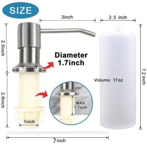 Soap Dispenser for Kitchen Sink, Brushed Nickel Built in Sink Soap Dispenser, Stainless Steel Kitchen Soap Pump Head with Bottle