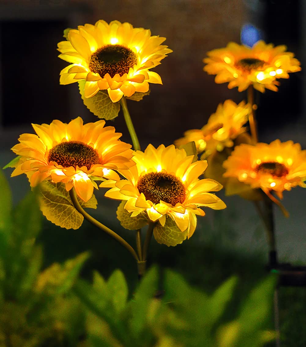 Venforze 2 Pack Sunflower Shape Solar 3 LED Lights, Upgraded 31 LEDs Light Sunflowers LED Solar Lawn Insert Landscape Light, Waterproof Solar Decorative Lights for Patio, Garden, Backyard