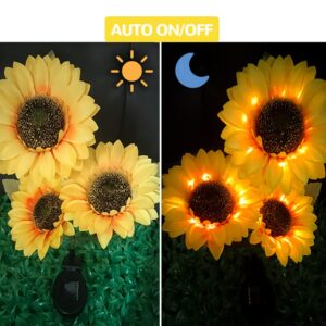 Venforze 2 Pack Sunflower Shape Solar 3 LED Lights, Upgraded 31 LEDs Light Sunflowers LED Solar Lawn Insert Landscape Light, Waterproof Solar Decorative Lights for Patio, Garden, Backyard