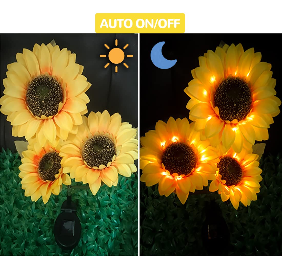 Venforze 2 Pack Sunflower Shape Solar 3 LED Lights, Upgraded 31 LEDs Light Sunflowers LED Solar Lawn Insert Landscape Light, Waterproof Solar Decorative Lights for Patio, Garden, Backyard