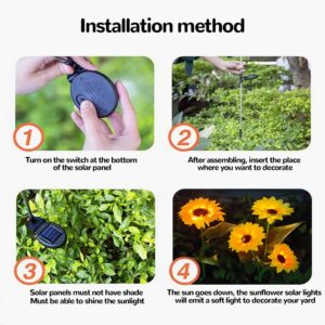 Venforze 2 Pack Sunflower Shape Solar 3 LED Lights, Upgraded 31 LEDs Light Sunflowers LED Solar Lawn Insert Landscape Light, Waterproof Solar Decorative Lights for Patio, Garden, Backyard