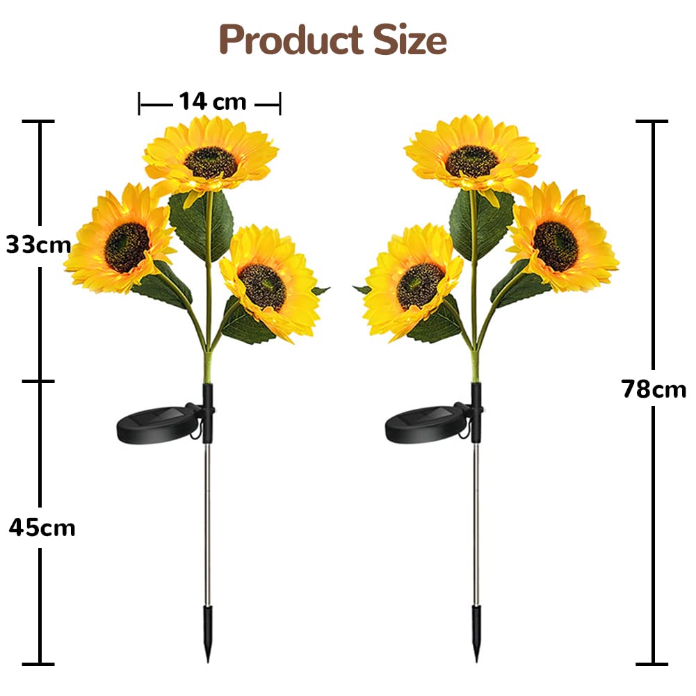 Venforze 2 Pack Sunflower Shape Solar 3 LED Lights, Upgraded 31 LEDs Light Sunflowers LED Solar Lawn Insert Landscape Light, Waterproof Solar Decorative Lights for Patio, Garden, Backyard