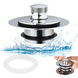 artiwell universal lift and turn bath drain stopper and cover, bathtub drain stopper, replaces lift and turn, tip-toe and trip lever drains for tub, ez installation and clearing (chrome plated)