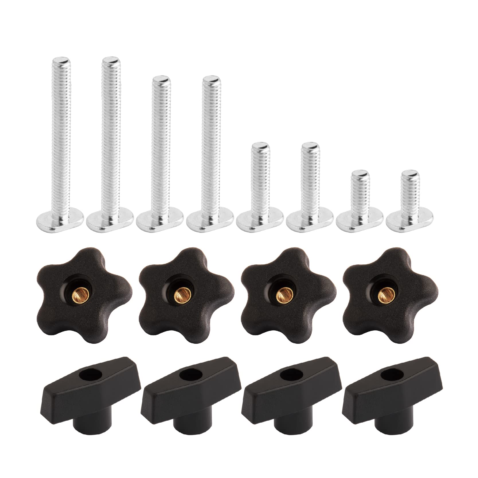 POWERTEC 71121V T Track Knob Kit w/Threaded Knobs and 5/16”-18 T Track Bolts, 16 Piece Set, T Track Accessories for Woodworking Jigs and Fixtures