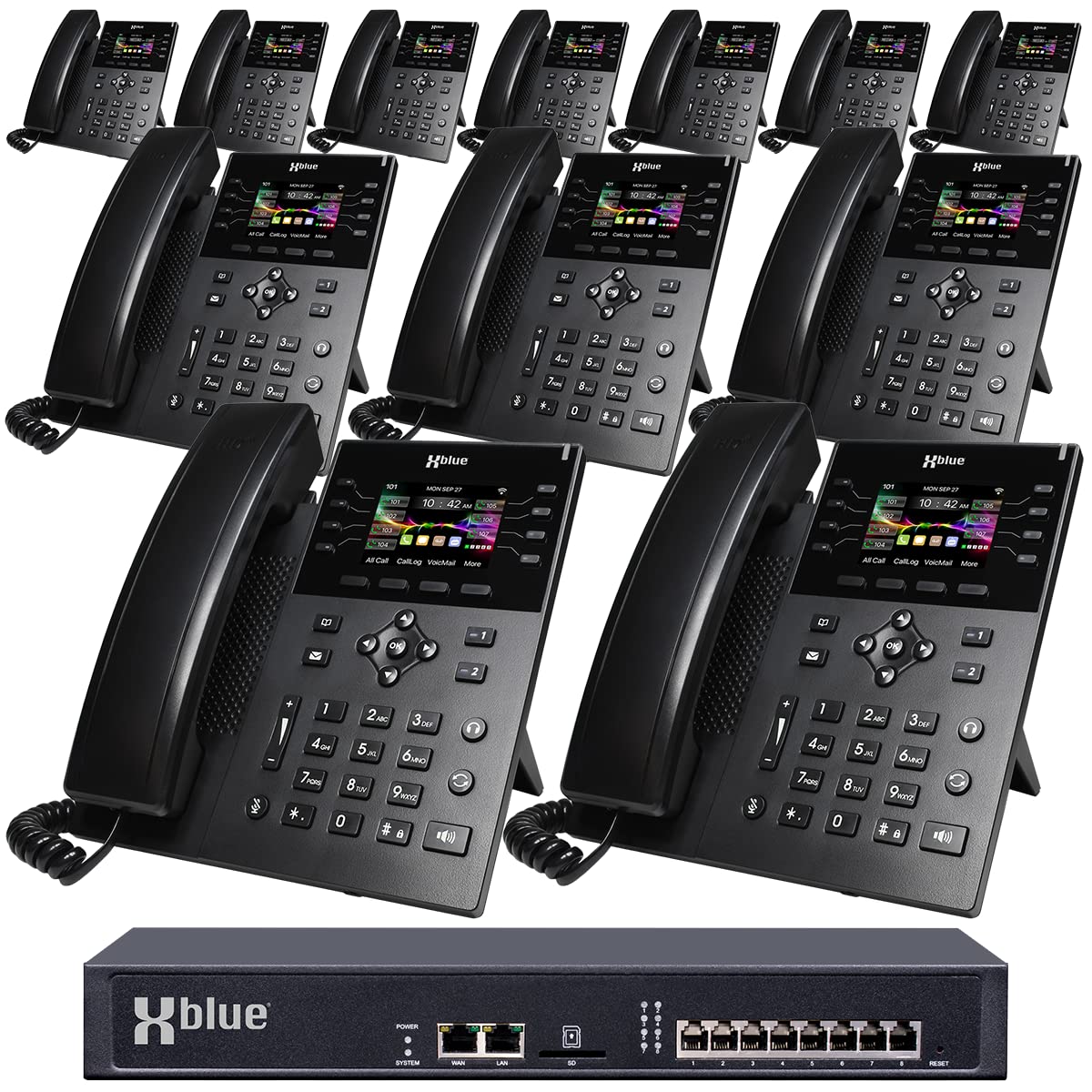 XBLUE QB2 System Bundle with 12 IP8g IP Phones Including Auto Attendant, Voicemail, Cell & Remote Phone Extensions & Call Recording