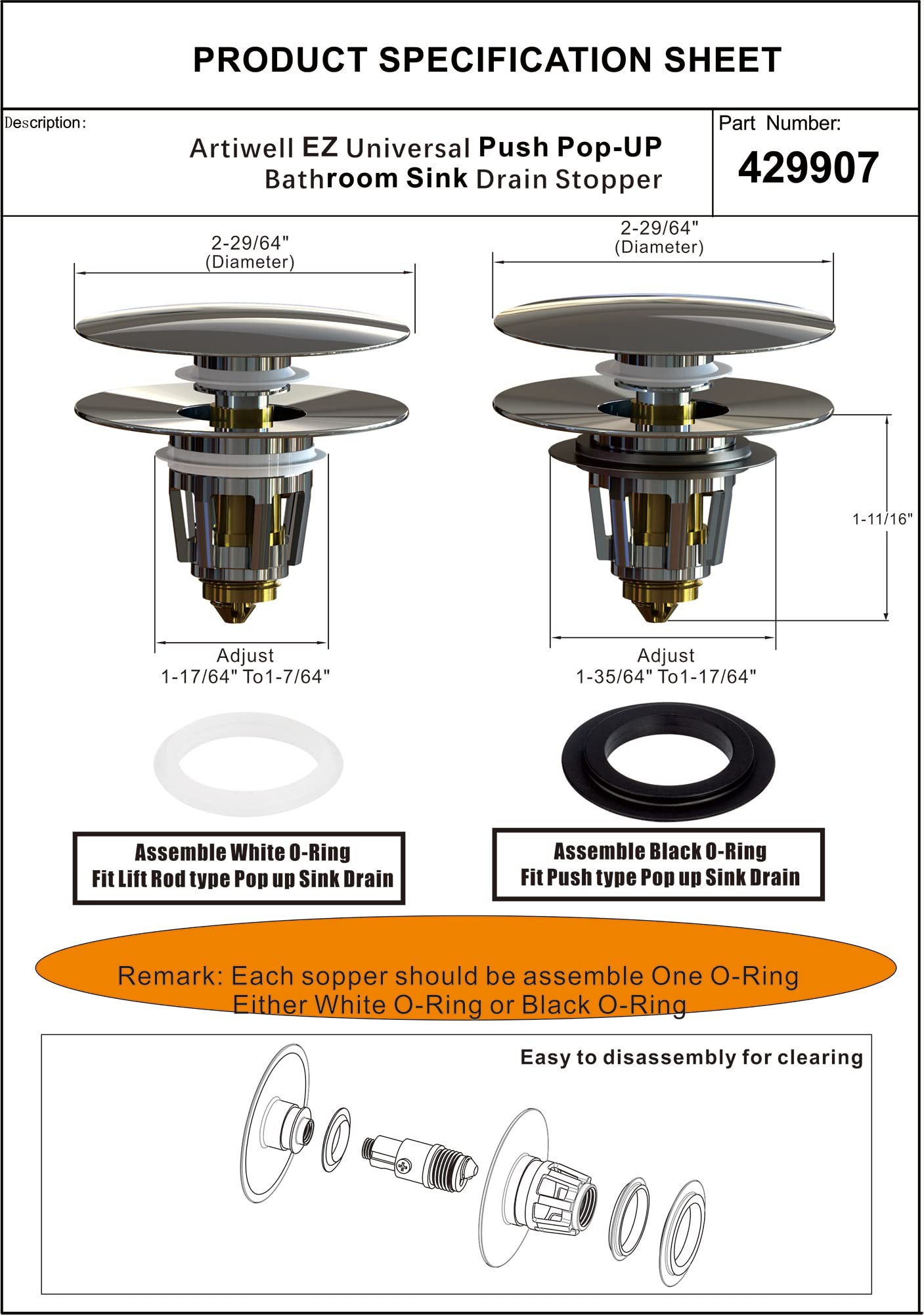 Artiwell Universal Bathroom Sink Drain Stopper, Fits Most Pop-Up Drains for Vessel Sink Lavatory Vanity, Sink Drain Strainer with Detachable Hair Catcher, Tested by Plumber in US (Oil Rubbed Bronze)