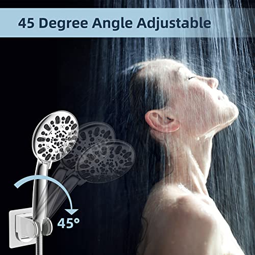 Hibbent 2 Pack Shower Head Holder, Strong Adhesive and Waterproof Handheld Shower Holder, Shower Head Bracket, Height Adjustable Shower Wand Holder, Wall Mount, No Drilling, Chrome Finish