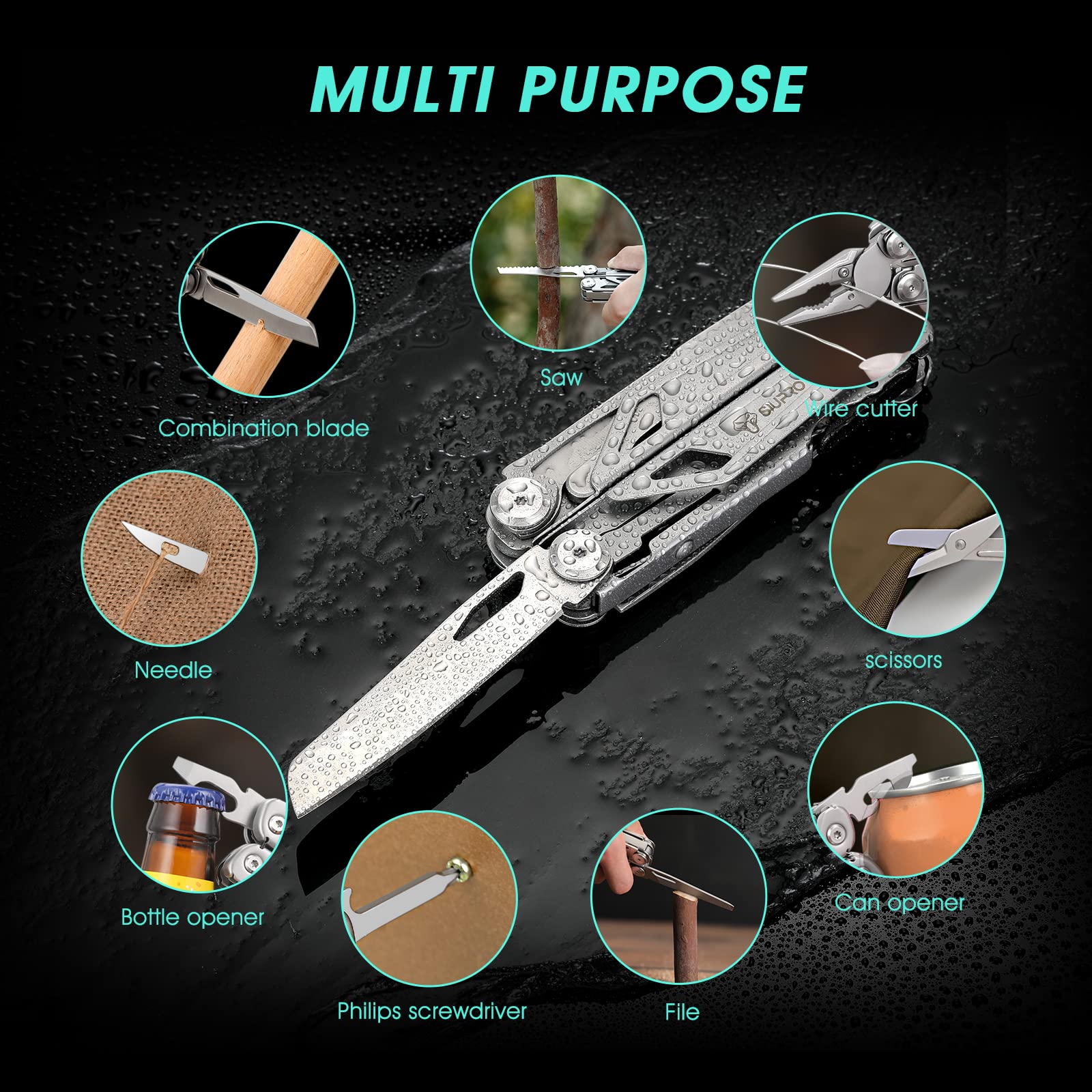 SIUPRO Multitool Pocket Knife for Men, Tactical Multi Tool With Scissors, Saw, Survival Folding Pliers with Replaceable Wire Cutters for Camping, Outdoor, Gifts Ideas, SD-10