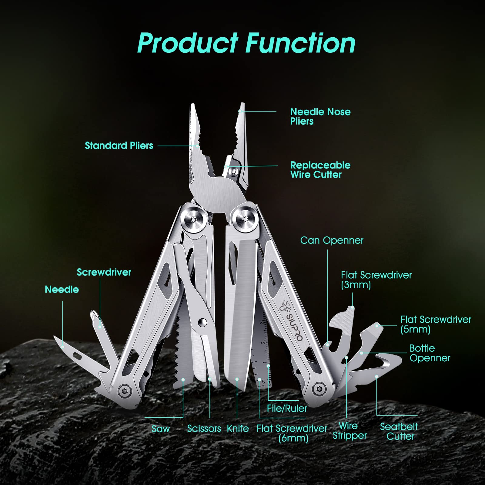 SIUPRO Multitool Pocket Knife for Men, Tactical Multi Tool With Scissors, Saw, Survival Folding Pliers with Replaceable Wire Cutters for Camping, Outdoor, Gifts Ideas, SD-10