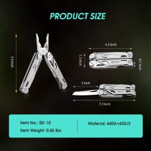 SIUPRO Multitool Pocket Knife for Men, Tactical Multi Tool With Scissors, Saw, Survival Folding Pliers with Replaceable Wire Cutters for Camping, Outdoor, Gifts Ideas, SD-10