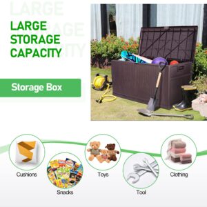 JOMEED Storage Box 122 Gallon Large Deck Box Outdoor Indoor Resin Storage Box Waterproof for Patio Furniture, Pool Toys, Garden Tools (Brown)