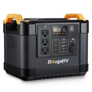 BougeRV 1100WH Power Station with 9BB 200W Solar Panel, American Monocrystalline Solar Panel for Charging Solar Generator with 200W Input and 3x110V/1200W AC Outlets, Battery Backup for Camping, Emergency, Refrigerator, CPAP