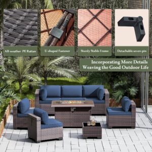 RTDTD Outdoor Patio Furniture Set with Propane Fire Pit Table, 15 Pieces Outdoor Furniture Patio Sectional Sofa Conversation Sets w/ETL Approved 43" Gas Outdoor Fire Table & Coffee Table(Dark Blue)