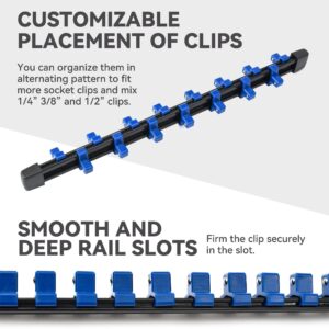 ALOANES 9PC ABS Socket Organizer, 1/2 inch, 3/8 inch and 1/4 inch Drive Socket Rail Holders, Heavy Duty Socket Racks, Black Rails with Red Blue Black Clips