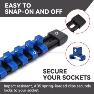 ALOANES 9PC ABS Socket Organizer, 1/2 inch, 3/8 inch and 1/4 inch Drive Socket Rail Holders, Heavy Duty Socket Racks, Black Rails with Red Blue Black Clips