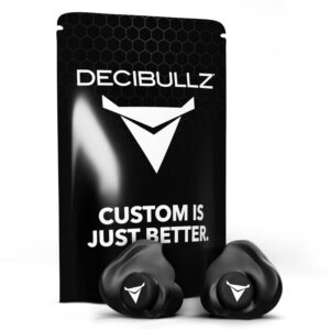 decibullz 25-decibel noise-reduction earplugs for hearing protection, custom-molded reusable earplugs for noise sensitivity & flights, black