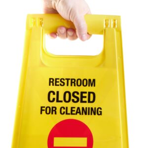 Restroom Closed for Cleaning Bilingual Floor Sign,Double-Sided, Portable, Plastic Yellow Bilingual Bathroom Notice in English and Spanish,Business Supplies for Janitor and Housekeeping (3-pack)