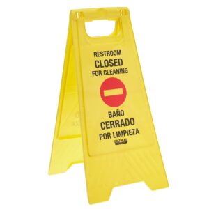 Restroom Closed for Cleaning Bilingual Floor Sign,Double-Sided, Portable, Plastic Yellow Bilingual Bathroom Notice in English and Spanish,Business Supplies for Janitor and Housekeeping (3-pack)