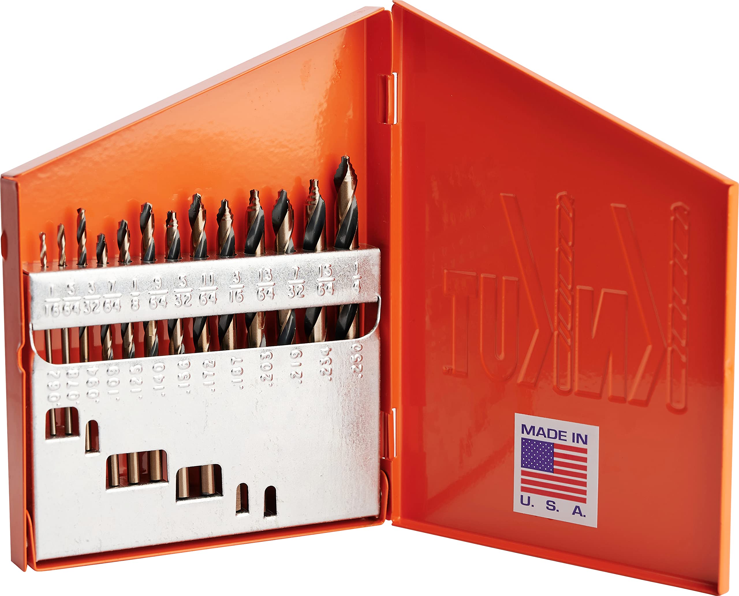 KnKut 13 Piece Mechanics Length Step Point Drill Bit Set 1/16"-1/4" by 64ths