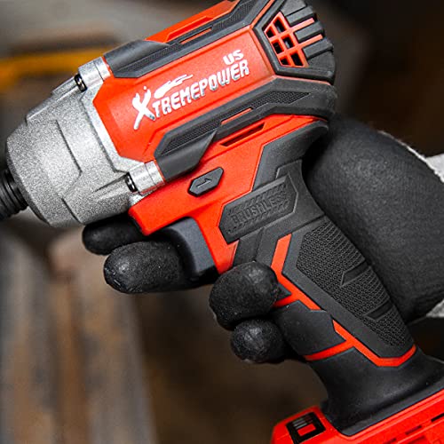 XtremepowerUS 47532 Impact Driver 1/4" w/2.0 Ah Battery 20V Brushless Cordless Red Lithium-Ion Drill Electric Combo