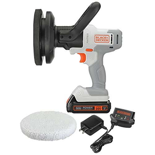 BLACK+DECKER MATRIX 20V MAX Buffer Kit, For Cars, Floors and Furniture, 3500 RPM, Battery & Charger Included, White (BCBMT120C1FF)