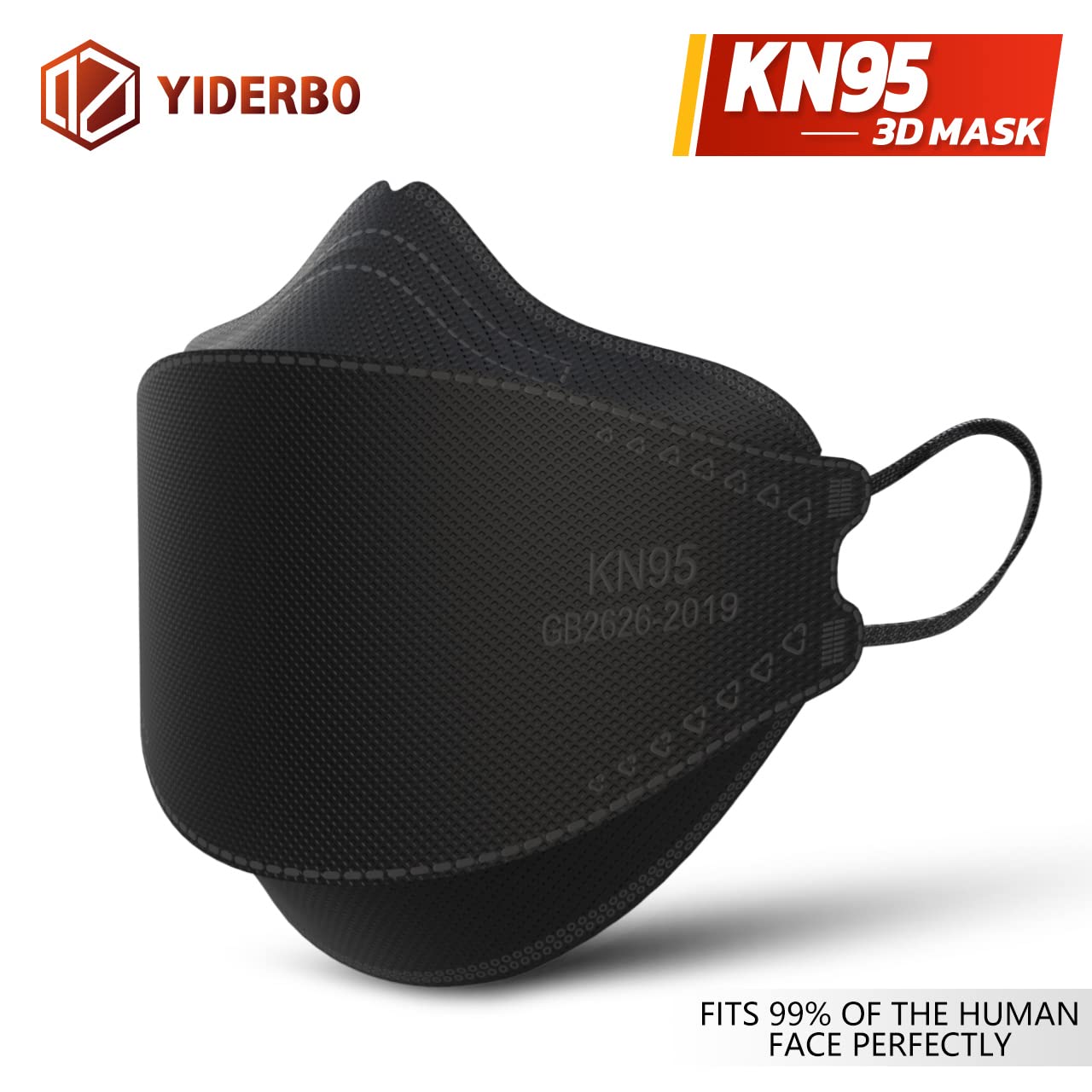 YIDERBO KN95 Face Masks 100 Pack Breathable Filter Efficiency=95% Protection Disposable KN95 Mask, HD-488, Black