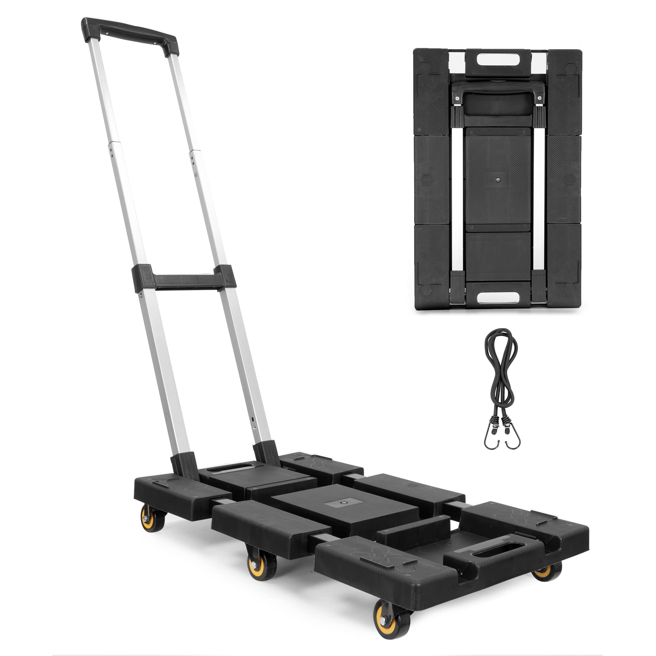 Mount-It! Folding Hand Truck Dolly Cart | Lightweight Foldable Cart with Wheels Heavy Duty with Elastic Cord for Luggage, Travel Moving, Office and Light Industrial Use