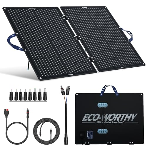 ECO-WORTHY 100W Foldable Solar Panel with Adjustable Kickstand for Jackery/Flashfish/BALDR/Goal Zero Portable Generator Power Station, Upgraded Portable Solar Power for Outdoor Camping RV Off Grid