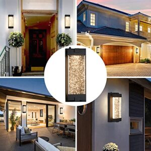 Elimegan Black Wall Sconce with K9 Crystal Bubble and Dusk to Dawn Sensor, Exterior LED Wall Mounted Light, Modern Porch Lantern, Light Fixture for Indoor and Outdoor