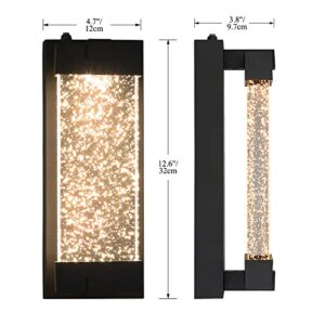 Elimegan Black Wall Sconce with K9 Crystal Bubble and Dusk to Dawn Sensor, Exterior LED Wall Mounted Light, Modern Porch Lantern, Light Fixture for Indoor and Outdoor