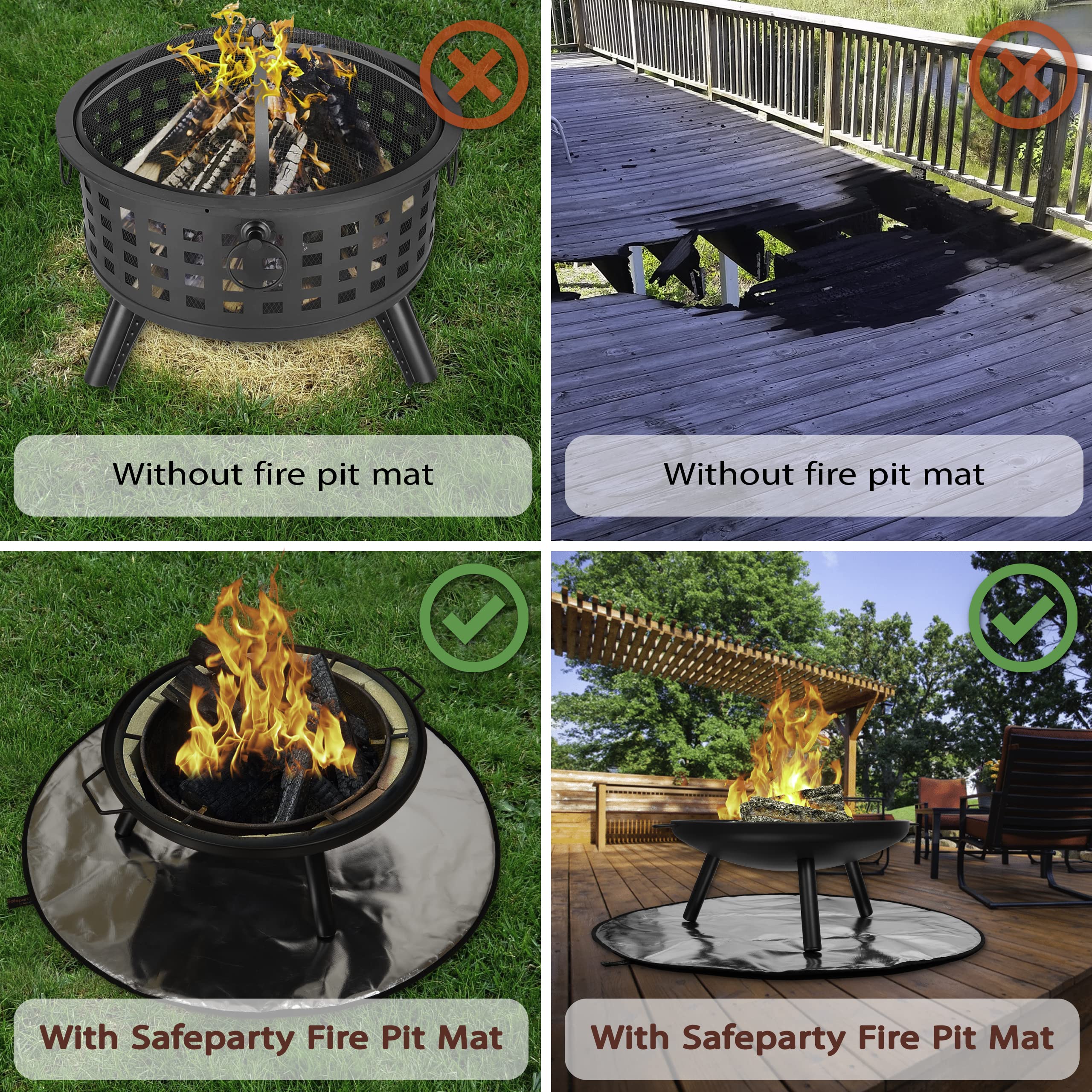 Safeparty Fire Pit Mats for Under Fire Pit - (26 Inch Round) 3 Layers Premium Fire Pit Mat for Deck, Patio, Grass and Wood, Fire Pit Pad, Fire Mat, Fireproof Mat for Fire Pit Grill BBQ Smoker